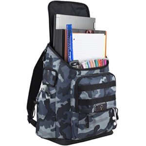 FUEL Multi-Pocket Cargo Backpack with High Capacity Top-Loader Entry, Black/Midnight Blue/Camo