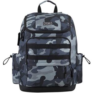 FUEL Multi-Pocket Cargo Backpack with High Capacity Top-Loader Entry, Black/Midnight Blue/Camo