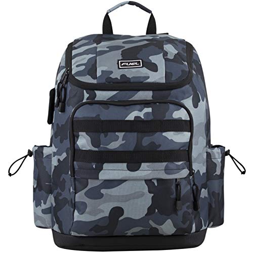 FUEL Multi-Pocket Cargo Backpack with High Capacity Top-Loader Entry, Black/Midnight Blue/Camo