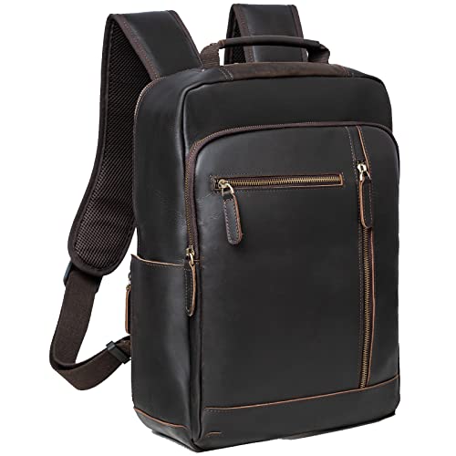 Fshsup leather backpack men,Laptop Bag College Bag,Business Laptop Backpack for Men15.6inch Daypack Backpacks Brown