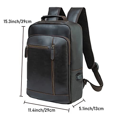 Fshsup leather backpack men,Laptop Bag College Bag,Business Laptop Backpack for Men15.6inch Daypack Backpacks Brown