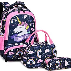 Girls School Backpacks with Lunch Box Unicorn Backpack School bag 3 in 1 Bookbag Set for 8+ Years Old Elementary