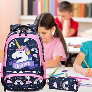 Girls School Backpacks with Lunch Box Unicorn Backpack School bag 3 in 1 Bookbag Set for 8+ Years Old Elementary