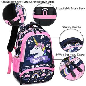 Girls School Backpacks with Lunch Box Unicorn Backpack School bag 3 in 1 Bookbag Set for 8+ Years Old Elementary