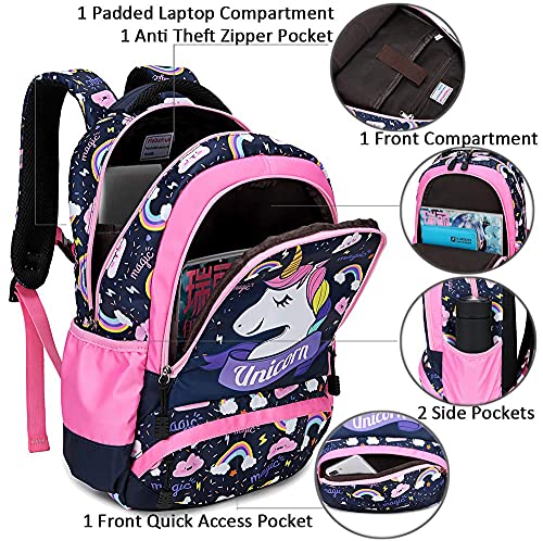 Girls School Backpacks with Lunch Box Unicorn Backpack School bag 3 in 1 Bookbag Set for 8+ Years Old Elementary