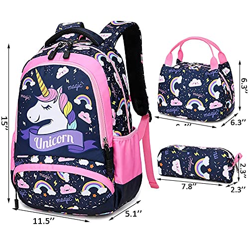 Girls School Backpacks with Lunch Box Unicorn Backpack School bag 3 in 1 Bookbag Set for 8+ Years Old Elementary