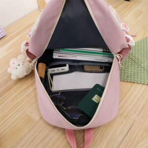 5Pcs Kawaii Backpack with Aesthetic Pin Accessories Cute Laptop Ita Bag for Back to School Stationary Supplies (Pink)