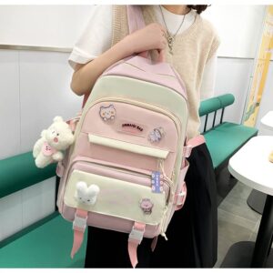 5Pcs Kawaii Backpack with Aesthetic Pin Accessories Cute Laptop Ita Bag for Back to School Stationary Supplies (Pink)