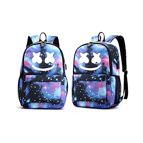 Smile Luminous Backpack with USB Charger Port & Headphone Port, DJ Music Laptop Backpack, Birthday Gifts for Teens and Adult (Sky)