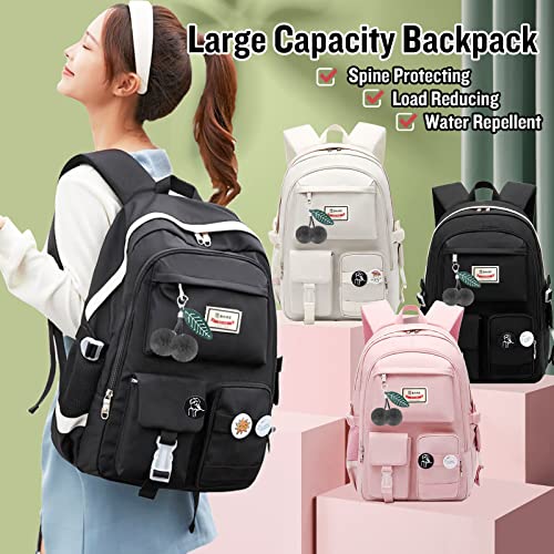 Teens Girls School Backpack Travel Backpack College Laptop Backpacks, 18 Inch Durable Water Resistant Bookbags for Boys Girls Students Women (Black)