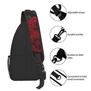 Fylybois Red Rose Flower Sling Bag for Men Women Crossbody Chest Backpack Lightweight Daypack Fashion Shoulder Bags for Travel Hiking Biking Climbing Runner