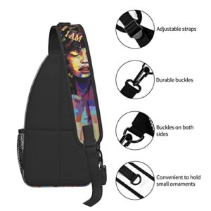 sling bag for women crossbody chest bags Sling Backpack Travel Hiking Daypack for Women Men Shoulder Bag for Casual Sport Climbing Runners African American Black girl (Glasses case included）