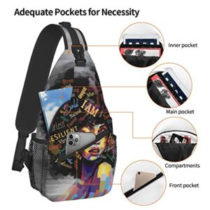 sling bag for women crossbody chest bags Sling Backpack Travel Hiking Daypack for Women Men Shoulder Bag for Casual Sport Climbing Runners African American Black girl (Glasses case included）