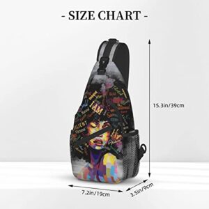 sling bag for women crossbody chest bags Sling Backpack Travel Hiking Daypack for Women Men Shoulder Bag for Casual Sport Climbing Runners African American Black girl (Glasses case included）