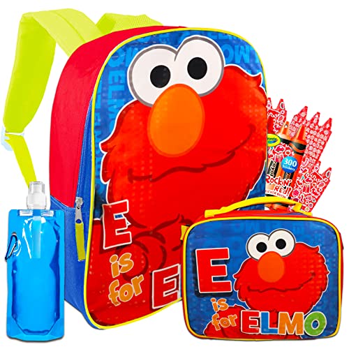 Sesame Street Backpack and Lunch Box Set - Elmo Backpack and Lunch Box Bundle with Lunch Box, Water Pouch Stickers, More | Sesame Street School Bag