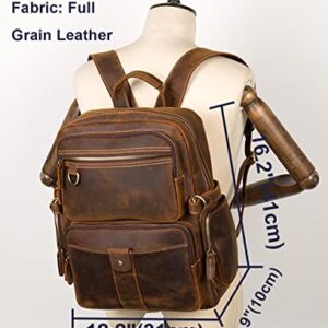 PAHVRION Men's Vintage Leather Backpack Casual Daypack Fits 15.6 Inch Laptop Brown Travel Rucksack Business Work Hiking Daypack