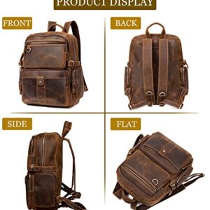 PAHVRION Men's Vintage Leather Backpack Casual Daypack Fits 15.6 Inch Laptop Brown Travel Rucksack Business Work Hiking Daypack