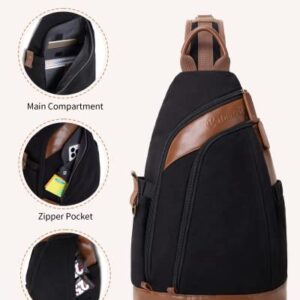 Celvetch Sling Bag for Men - Canvas Sling Backpack Mens Crossbody Bag Large Shoulder Bag for Hiking Travel - Black