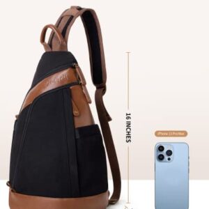 Celvetch Sling Bag for Men - Canvas Sling Backpack Mens Crossbody Bag Large Shoulder Bag for Hiking Travel - Black