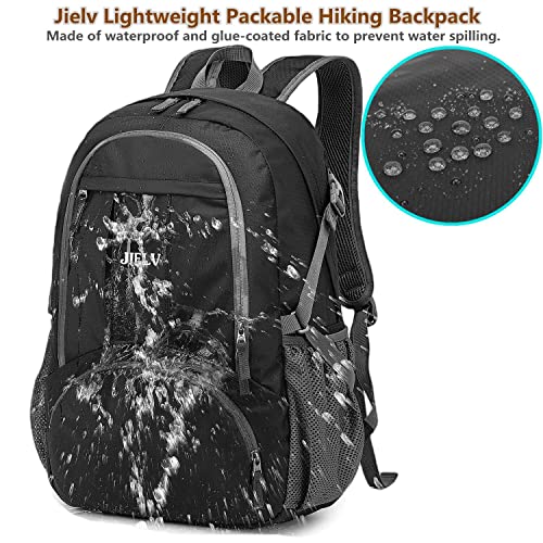 JIELV 30L Lightweight Foldable Waterproof Packable Daypack Small Hiking Backpack Travel Camping Outdoor for Men Women(Black)