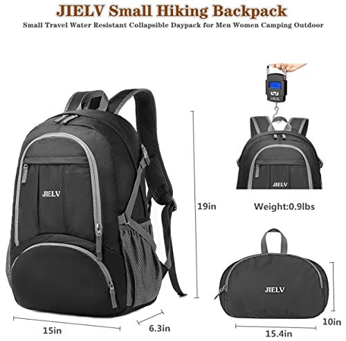 JIELV 30L Lightweight Foldable Waterproof Packable Daypack Small Hiking Backpack Travel Camping Outdoor for Men Women(Black)