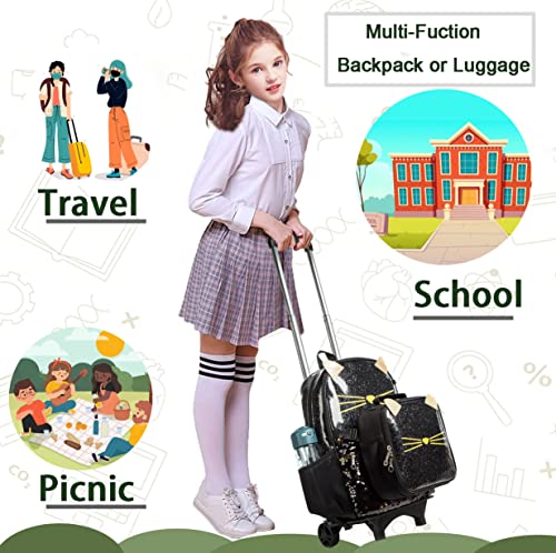 Girls Rolling Backpack Wheels Backpacks Kids Luggage for Elementary Preschool Suitcase Trip Laptop Backpack for Girls