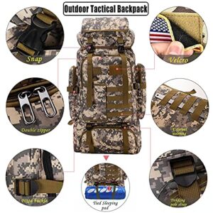 70L Waterproof Hiking Daypack Large Hiking Backpack, Hunting Camping Rucksack Backpack for Men Outdoor Sports Backpack (Desert color(Pocket))