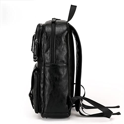 WQXD Retro 100% Real Leather Backpack，Man Casual Genuine Leather Daypack，Male Business、School、Office Leisure Travel Computer Rucksack (Color : Black, Size : 15.6inchs)