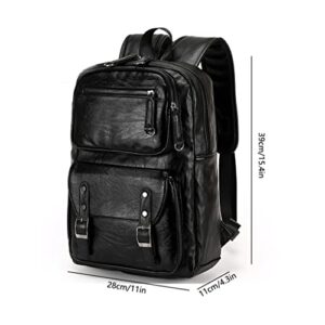 WQXD Retro 100% Real Leather Backpack，Man Casual Genuine Leather Daypack，Male Business、School、Office Leisure Travel Computer Rucksack (Color : Black, Size : 15.6inchs)