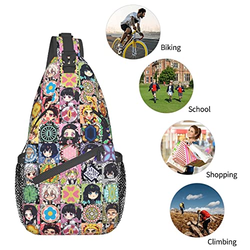 Anime Crossbody Sling Backpack Lattice Sling Bag Travel Hiking Chest Bag Daypack For Purses Shoulder Bag Women Men'S