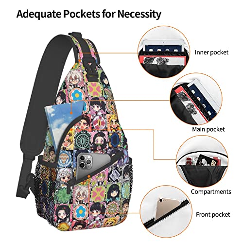 Anime Crossbody Sling Backpack Lattice Sling Bag Travel Hiking Chest Bag Daypack For Purses Shoulder Bag Women Men'S