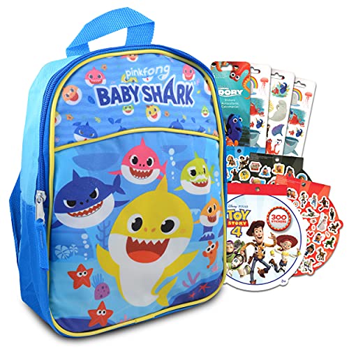 Pinkfong Baby Shark Baby Shark 11 inch Mini School Backpack for Kids ~ 3 Pc Bundle With Small Baby Shark School Bag And Toy Story And Finding Dory Stickers (Baby Shark School Supplies Set)