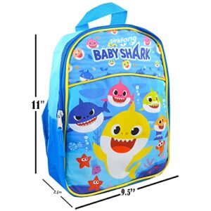 Pinkfong Baby Shark Baby Shark 11 inch Mini School Backpack for Kids ~ 3 Pc Bundle With Small Baby Shark School Bag And Toy Story And Finding Dory Stickers (Baby Shark School Supplies Set)