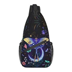 moon-moth crossbody sling bag for women men sling backpack casual travel hiking daypack chest shoulder bag