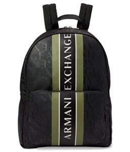 a|x armani exchange men’s allover logo eco-leather backpack, black olivine, os