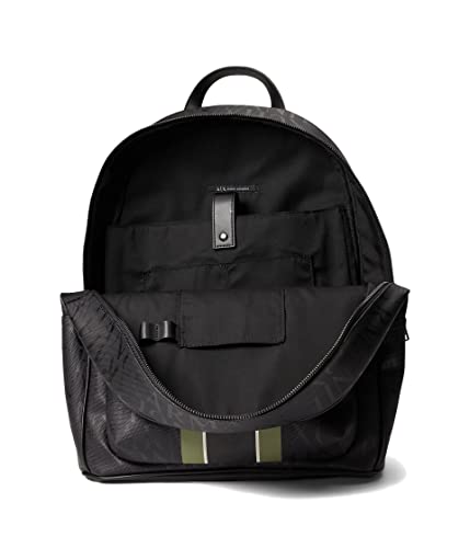 A|X Armani Exchange Men's Allover Logo Eco-Leather Backpack, Black Olivine, OS