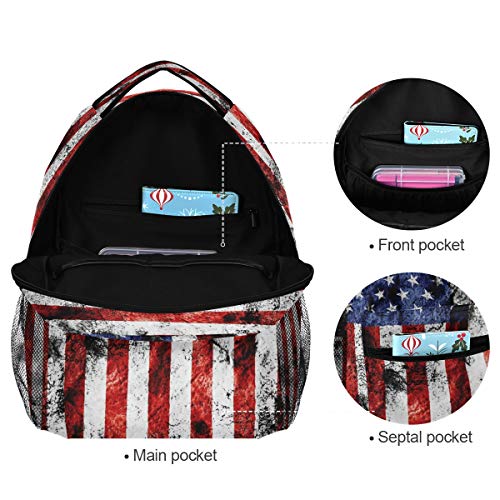 American Flag Print Backpack Patriotic USA School Bookbag for Boys Girls Computer Backpacks Book Bag Travel Hiking Camping Daypack