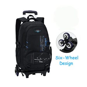 Voici et Voila Large Trolley Schoolbag Rolling Laptop Wheeled Backpack with wheels for Boys College School Rucksack Men's Backpack Teens Blue