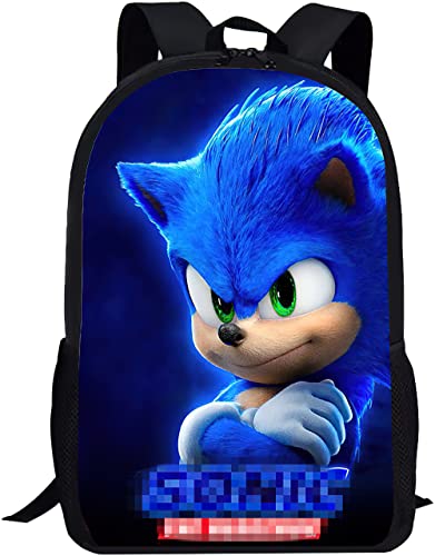 LMUCYISYIS Cartoon the Hedgehog Backpack, Anime Blue Hedgehog Schoolbag Large Capacity Bookbag Durable Daypack Outdoor Travel Laptop Bag for Boys Girls Teens Gift 17 Inch (Cartoon 2)