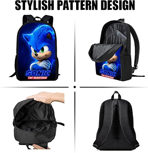 LMUCYISYIS Cartoon the Hedgehog Backpack, Anime Blue Hedgehog Schoolbag Large Capacity Bookbag Durable Daypack Outdoor Travel Laptop Bag for Boys Girls Teens Gift 17 Inch (Cartoon 2)