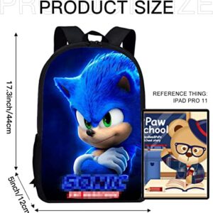 LMUCYISYIS Cartoon the Hedgehog Backpack, Anime Blue Hedgehog Schoolbag Large Capacity Bookbag Durable Daypack Outdoor Travel Laptop Bag for Boys Girls Teens Gift 17 Inch (Cartoon 2)