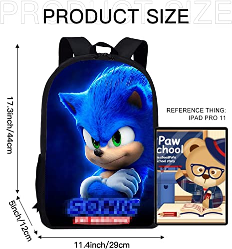 LMUCYISYIS Cartoon the Hedgehog Backpack, Anime Blue Hedgehog Schoolbag Large Capacity Bookbag Durable Daypack Outdoor Travel Laptop Bag for Boys Girls Teens Gift 17 Inch (Cartoon 2)