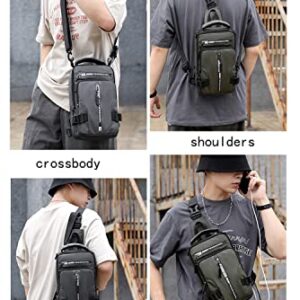 WZCSLM Sling Bag for Men Women Shoulder Backpack Chest Bags Crossbody Daypack with USB Cable for Hiking Camping Outdoor Trip (ArmyGreen)