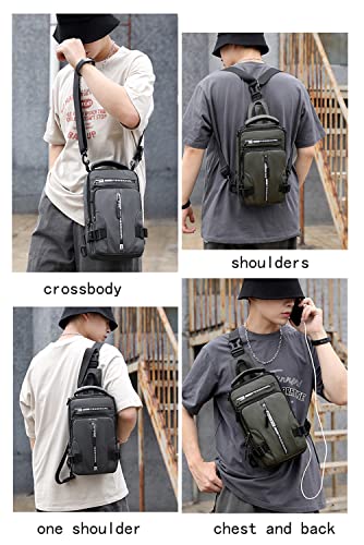 WZCSLM Sling Bag for Men Women Shoulder Backpack Chest Bags Crossbody Daypack with USB Cable for Hiking Camping Outdoor Trip (ArmyGreen)