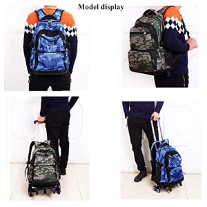 LAMOGRAFY Camo Prints Kids Rolling Backpack Trolley Schoolbag Wheeled Travel suitcase Boys Blue-six Wheels