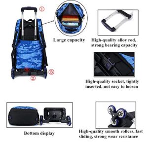 LAMOGRAFY Camo Prints Kids Rolling Backpack Trolley Schoolbag Wheeled Travel suitcase Boys Blue-six Wheels