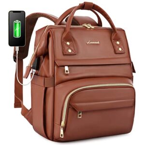 lovevook laptop backpack for women,soft faux leather,travel backpack purse laptop bag for women,nurse bag teacher backpack,bookbag business laptop backpack women,work bag with usb port,14 inch,brown