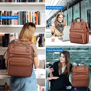 LOVEVOOK Laptop Backpack for Women,Soft Faux Leather,Travel Backpack Purse Laptop Bag for Women,Nurse Bag Teacher Backpack,Bookbag Business Laptop Backpack Women,Work Bag with USB Port,14 inch,Brown