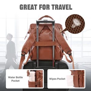 LOVEVOOK Laptop Backpack for Women,Soft Faux Leather,Travel Backpack Purse Laptop Bag for Women,Nurse Bag Teacher Backpack,Bookbag Business Laptop Backpack Women,Work Bag with USB Port,14 inch,Brown