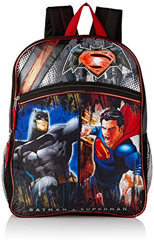 Warner Brothers Boys' Batman Vs. Superman Backpack Bundle, GREY/BLACK, 16" X 12" X 5"